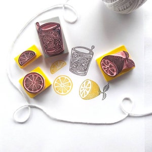 Cocktail Stamp Party Drink Stamp Gin and Tonic Gift Lemon Stamp Citrus ...