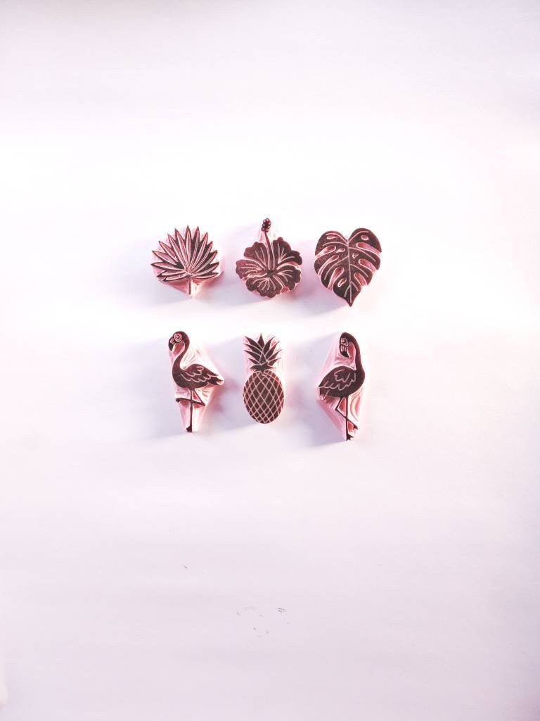 Tropical flamingo rubber stamp set with pineapple hibiscus | Etsy