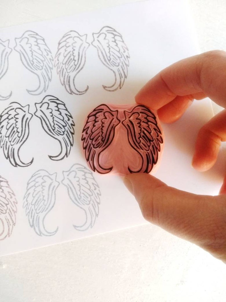 Angel wings rubber stamp feather stamp angel stamp angelic | Etsy