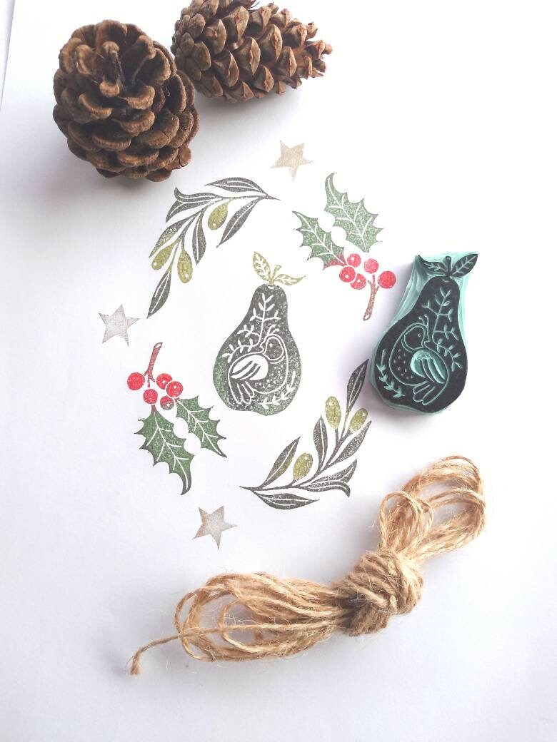 Christmas Partridge in a Pear Tree Rubber Stamp. - Etsy UK