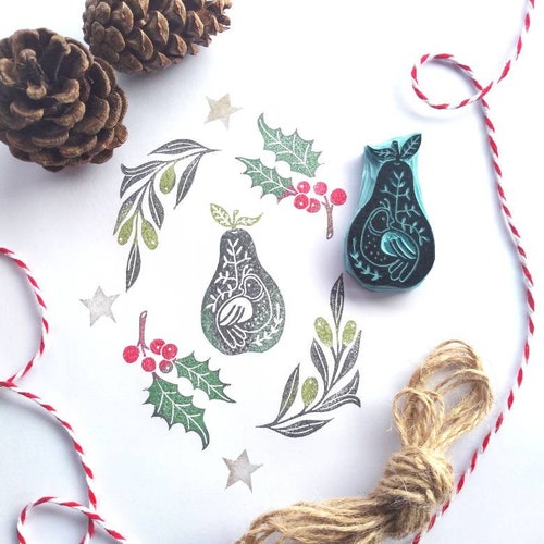 Christmas Partridge in a Pear Tree Rubber Stamp. - Etsy UK