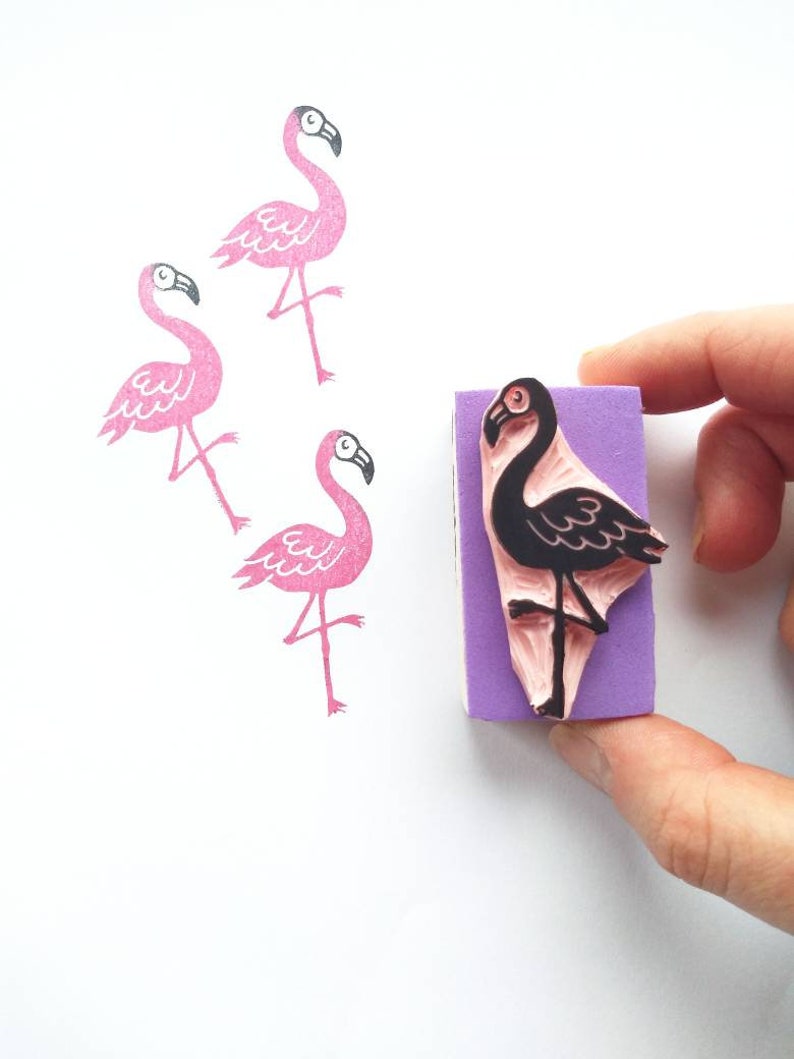 Tropical flamingo rubber stamp set with pineapple hibiscus | Etsy