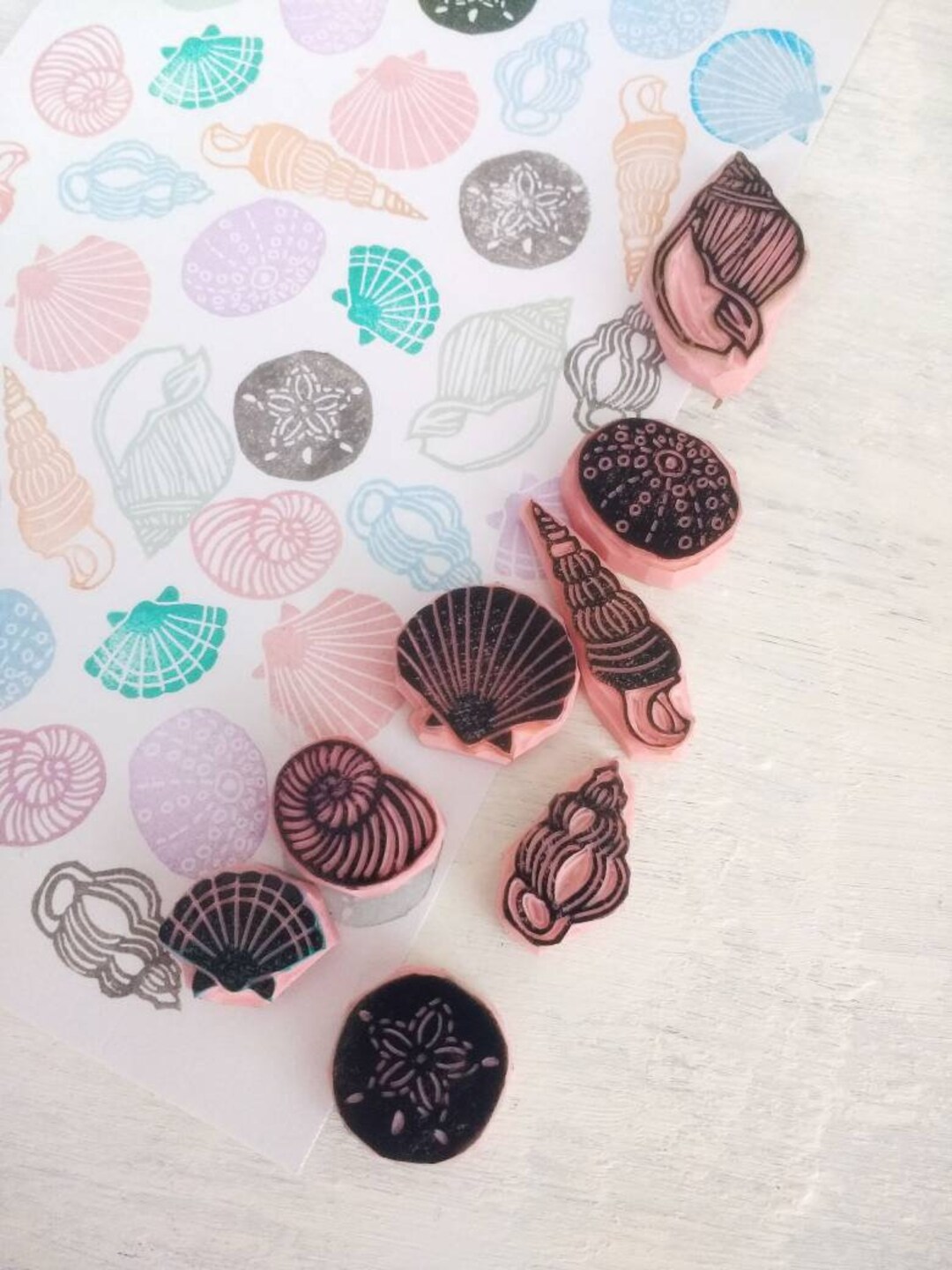 Sea Shells Rubber Stamp Set, Sea Urchin Stamp, Sand Dollar Stamp, Beach ...