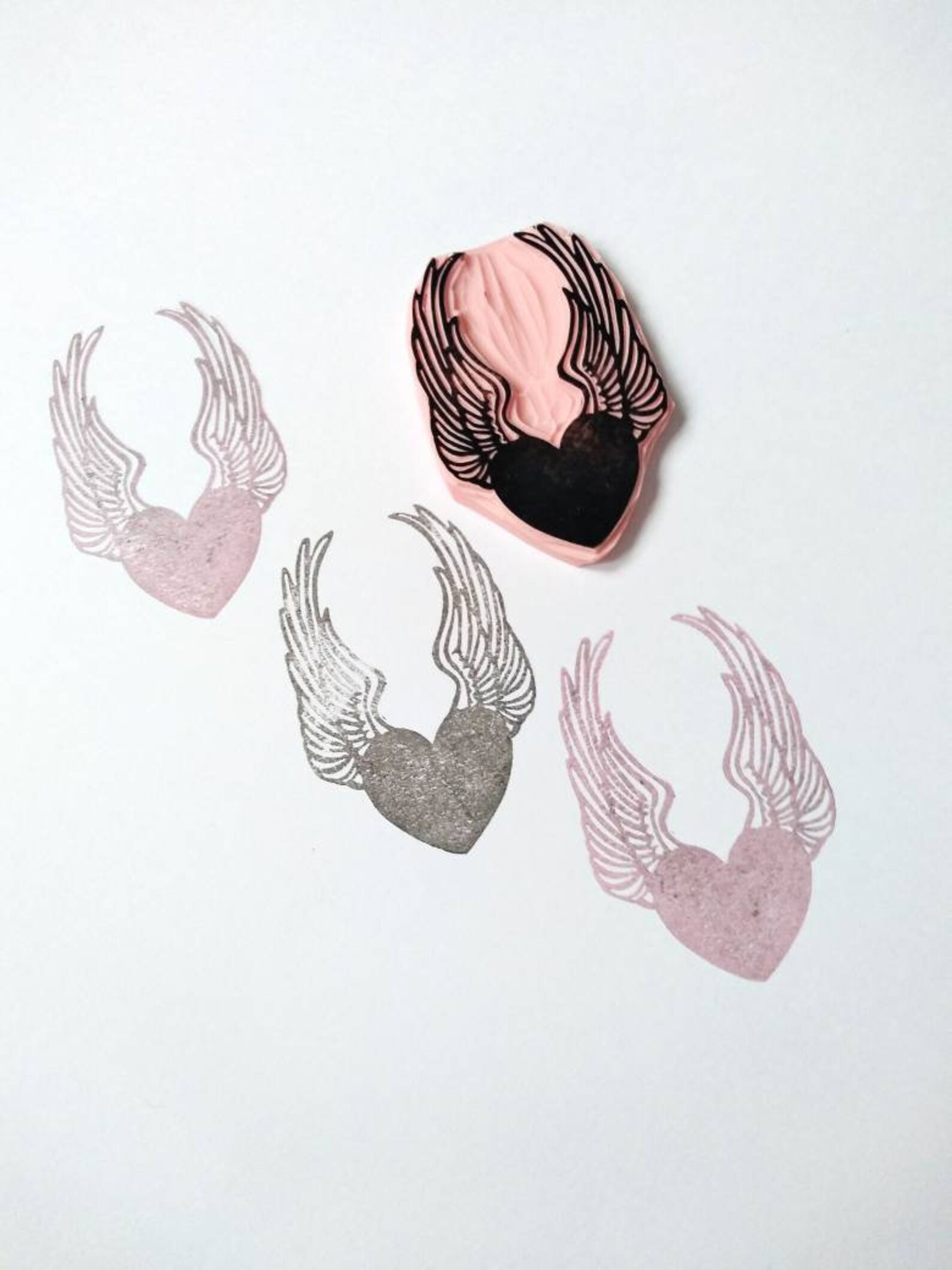 Winged heart rubber stamp tattoo style print valentine decor | Etsy