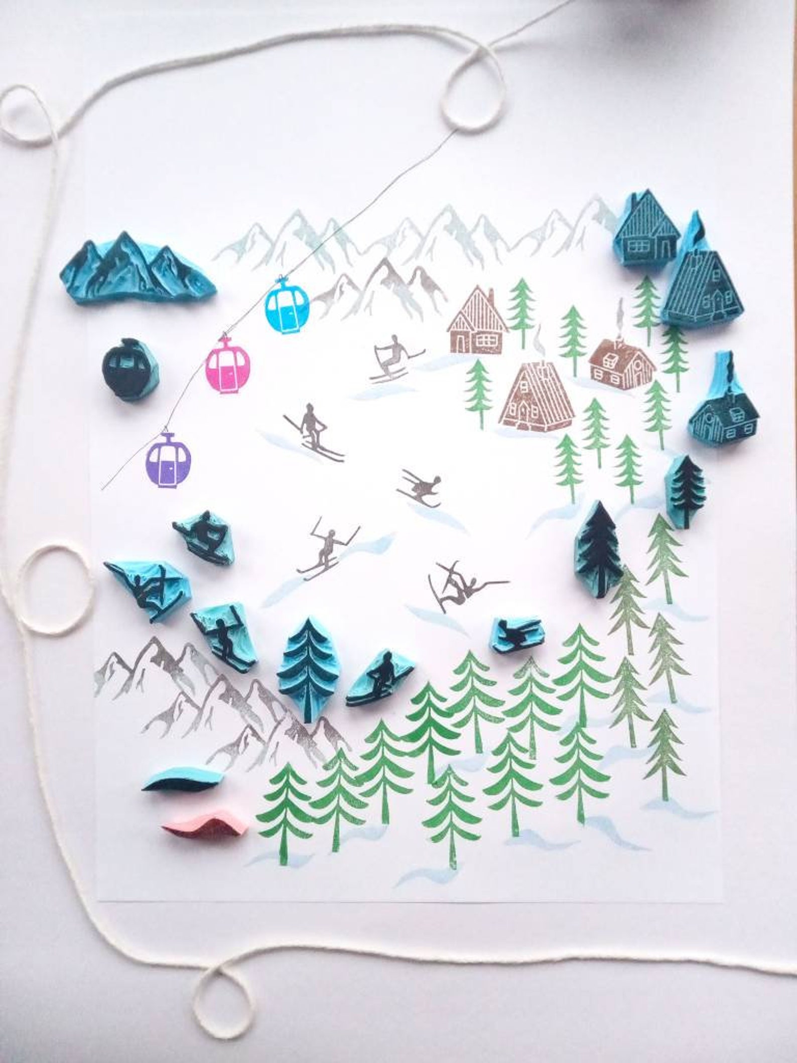 Skier Winter Scene Rubber Stamp Set. - Etsy UK
