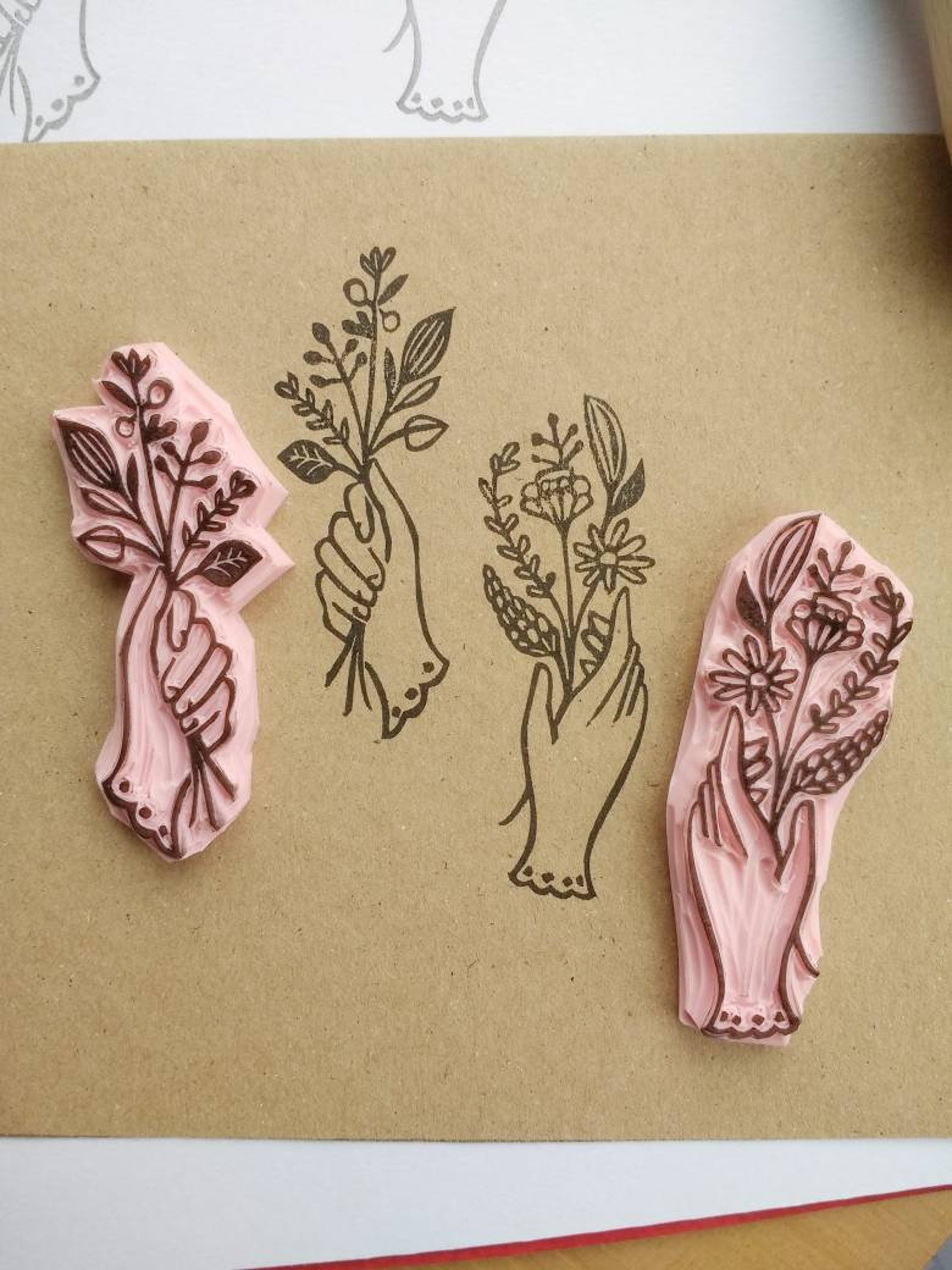 Hand holding flowers stamp floral rubber stamp dainty hand | Etsy