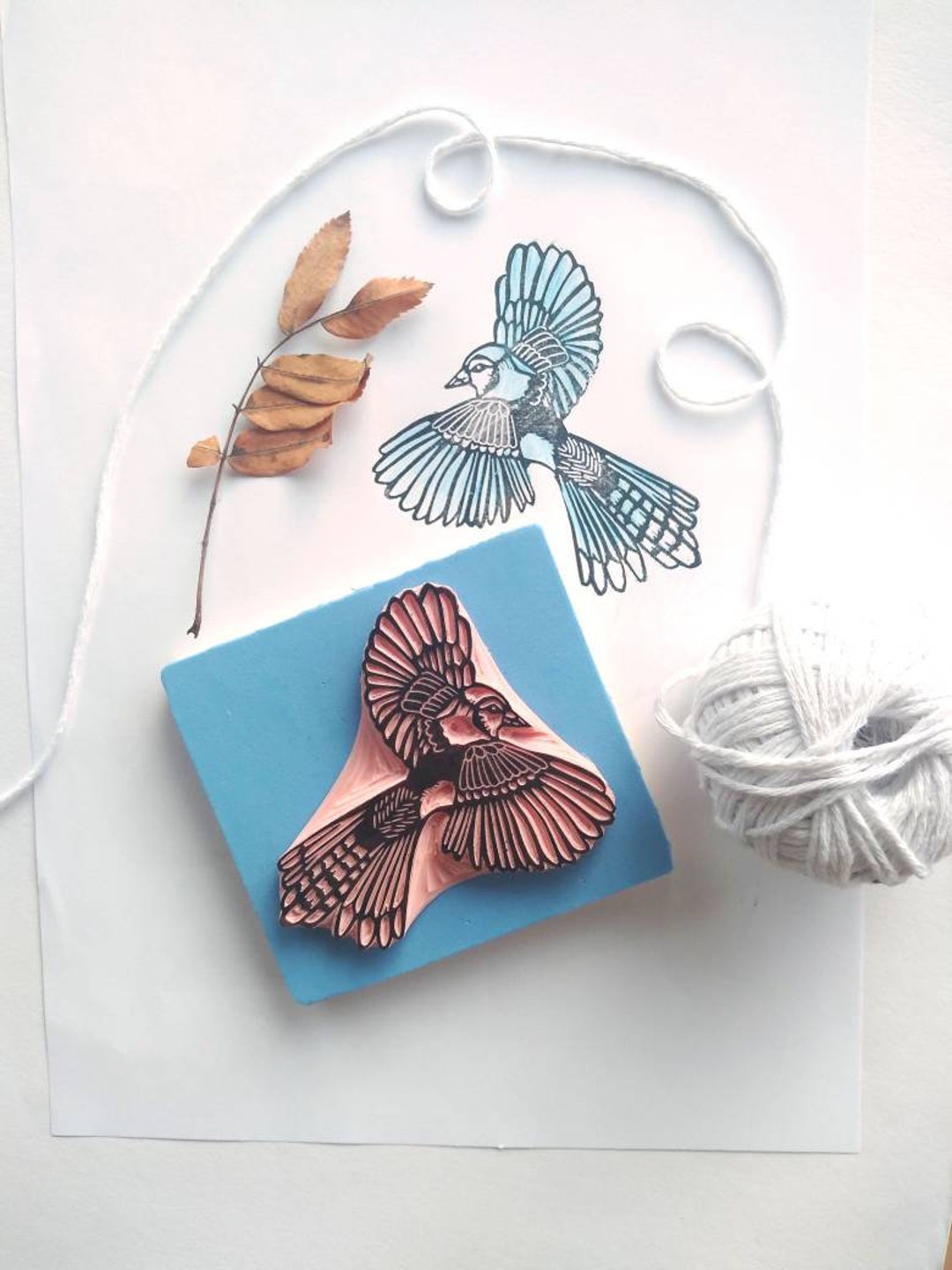 Blue Jay Bird Rubber Stamp Flying Bird Stamp Hand Carved - Etsy