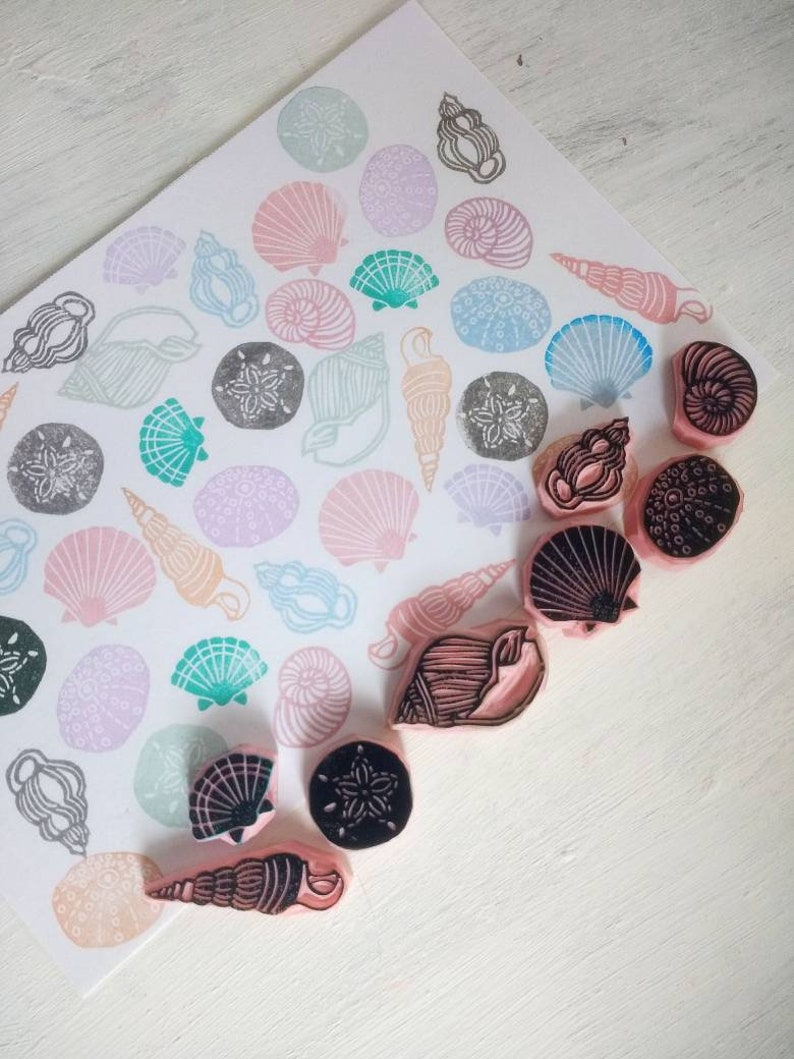 Sea shells rubber stamp set sea urchin stamp sand dollar | Etsy