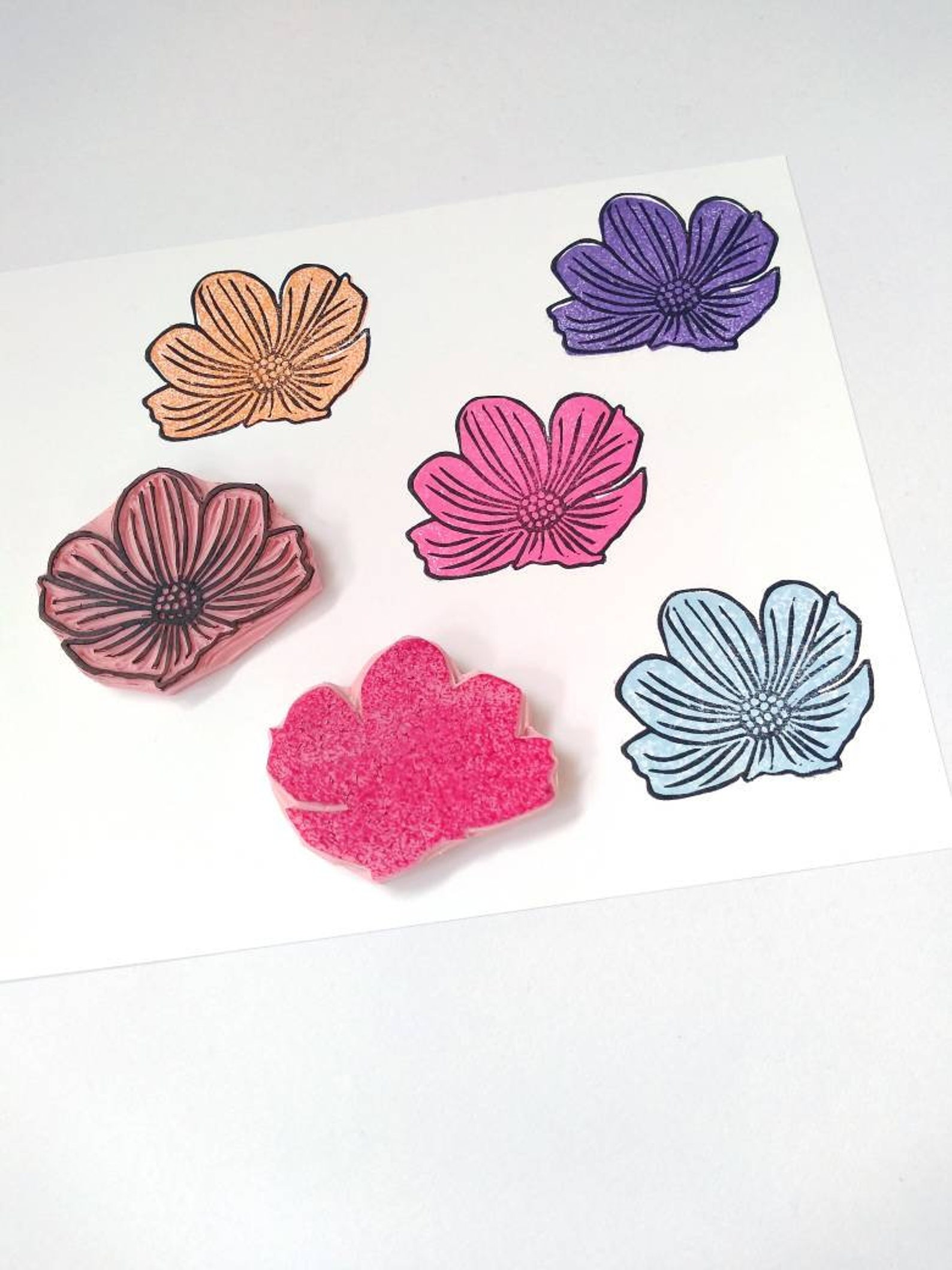 Floral Rubber Stamp Flower Stamp Cosmos Flower Wild Flowers - Etsy