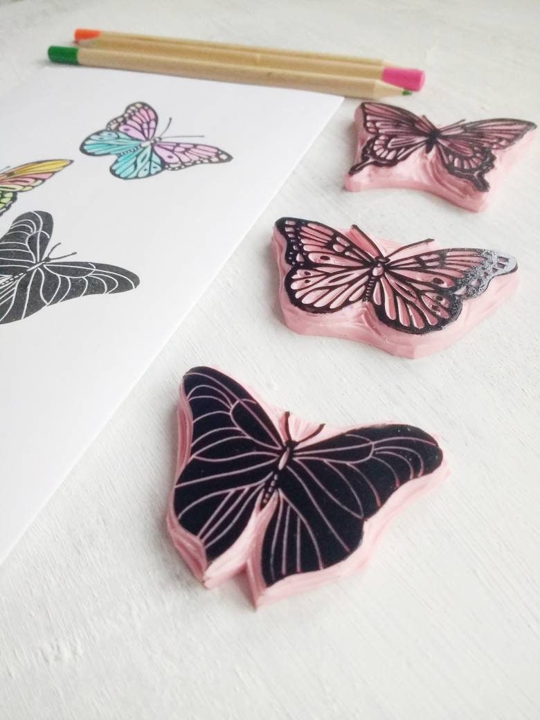 Butterfly rubber stamp Set of 3 Butterflies Nature lover | Etsy