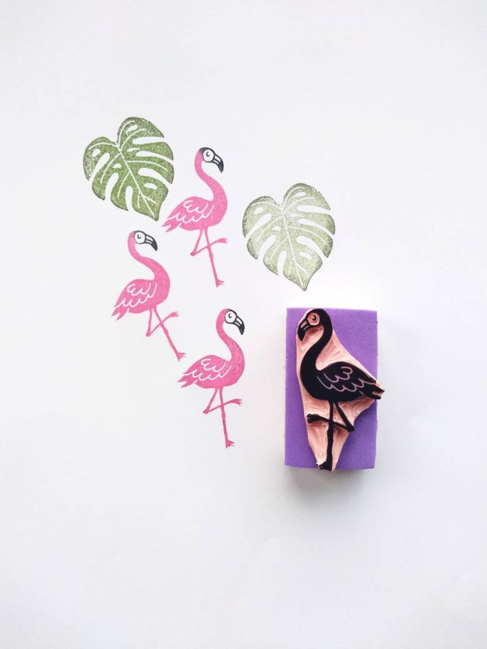 Tropical flamingo rubber stamp set with pineapple hibiscus | Etsy