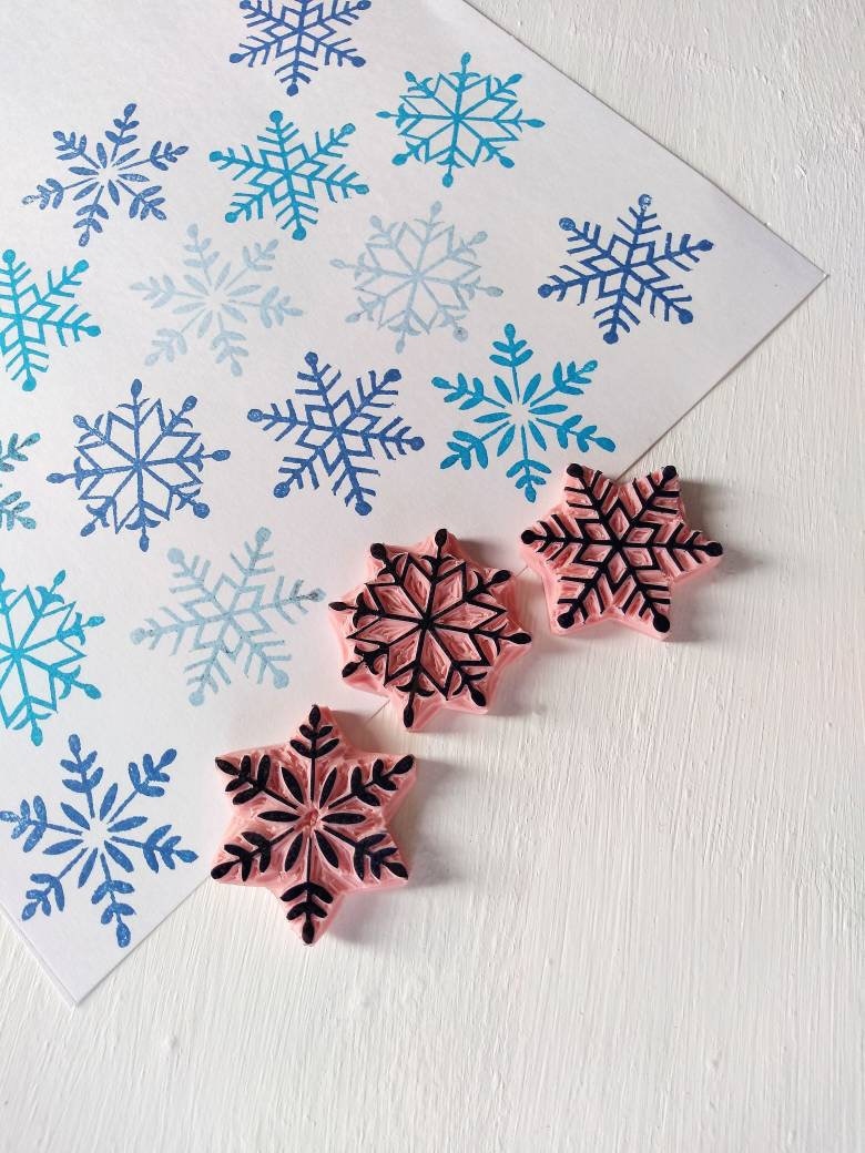 Laser Engraved Rubber Stamp for Crafting Snow Snowflake Rubber Stamp ...