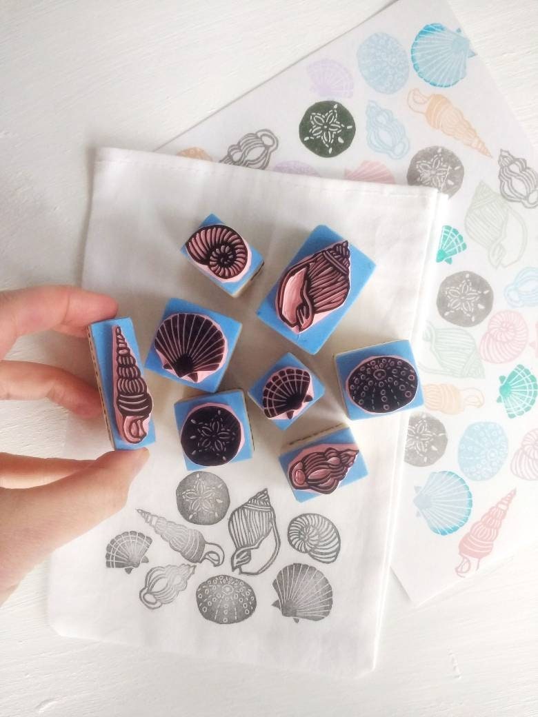 Sea shells rubber stamp set sea urchin stamp sand dollar | Etsy