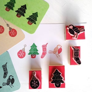 Christmas Stamp Set, Mini Robin, Xmas Tree, Bauble and Stocking Xmas ...