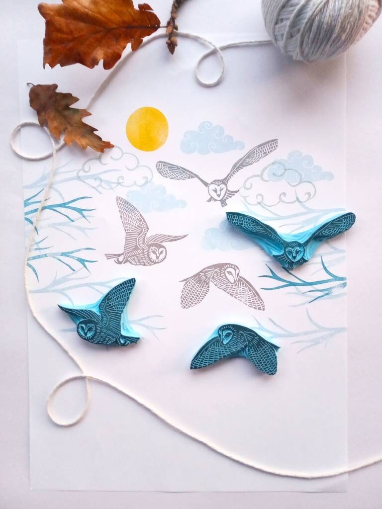 Owl Rubber Stamp Barn Owl Stamps. | Etsy