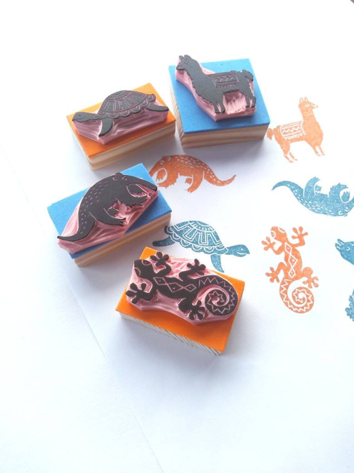 Animal Rubber Stamps Larma Stamp Lizard Stamp Turtle Stamp | Etsy