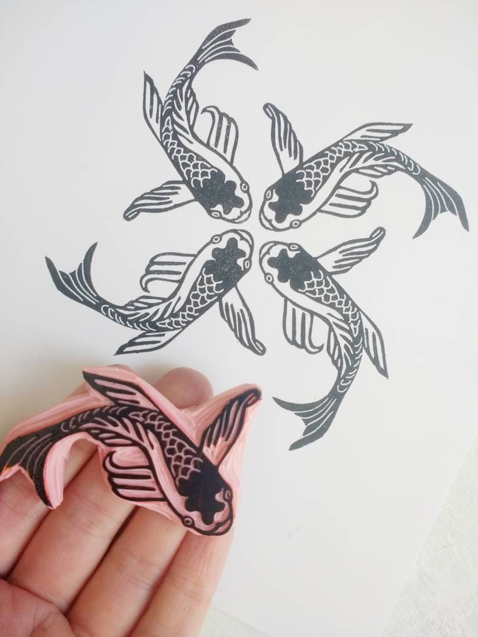 Koi Fish Rubber Stamp Fish stamp Japanese Fish rubber stamp | Etsy