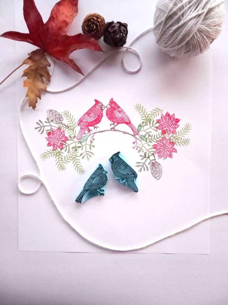 Cardinal Bird Rubber Stamp Christmas Stamps. | Etsy