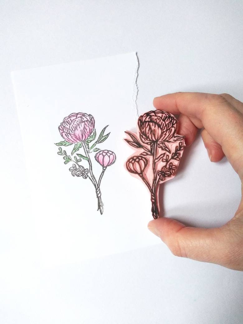 Peony rubber stamp wedding flower stamp for invitations and | Etsy