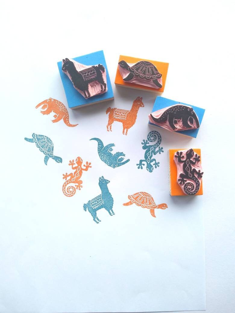 Animal rubber stamps larma stamp lizard stamp turtle stamp | Etsy