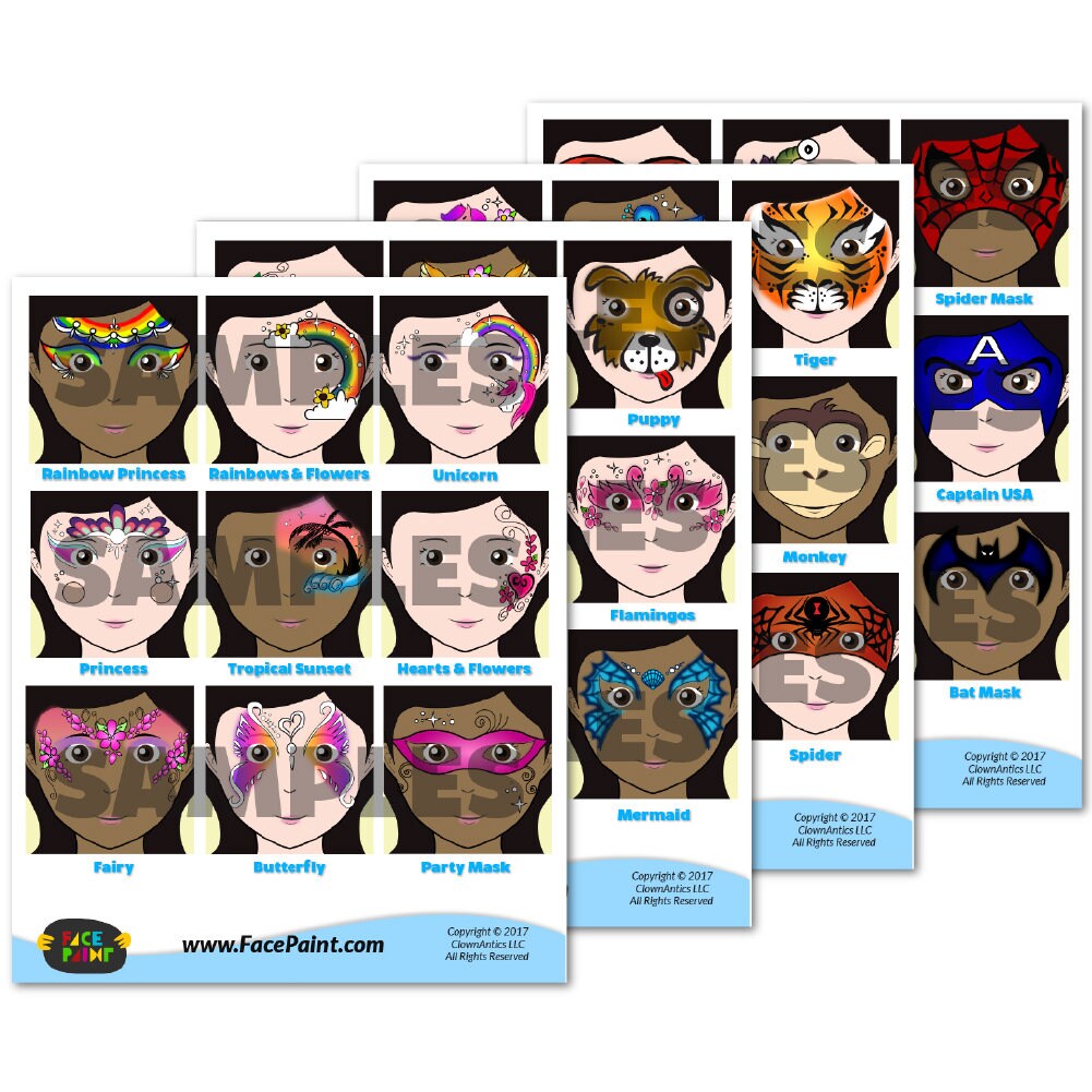 Face Painting Design Menu for Girls - Downloadable Images (4 PNG Files ...