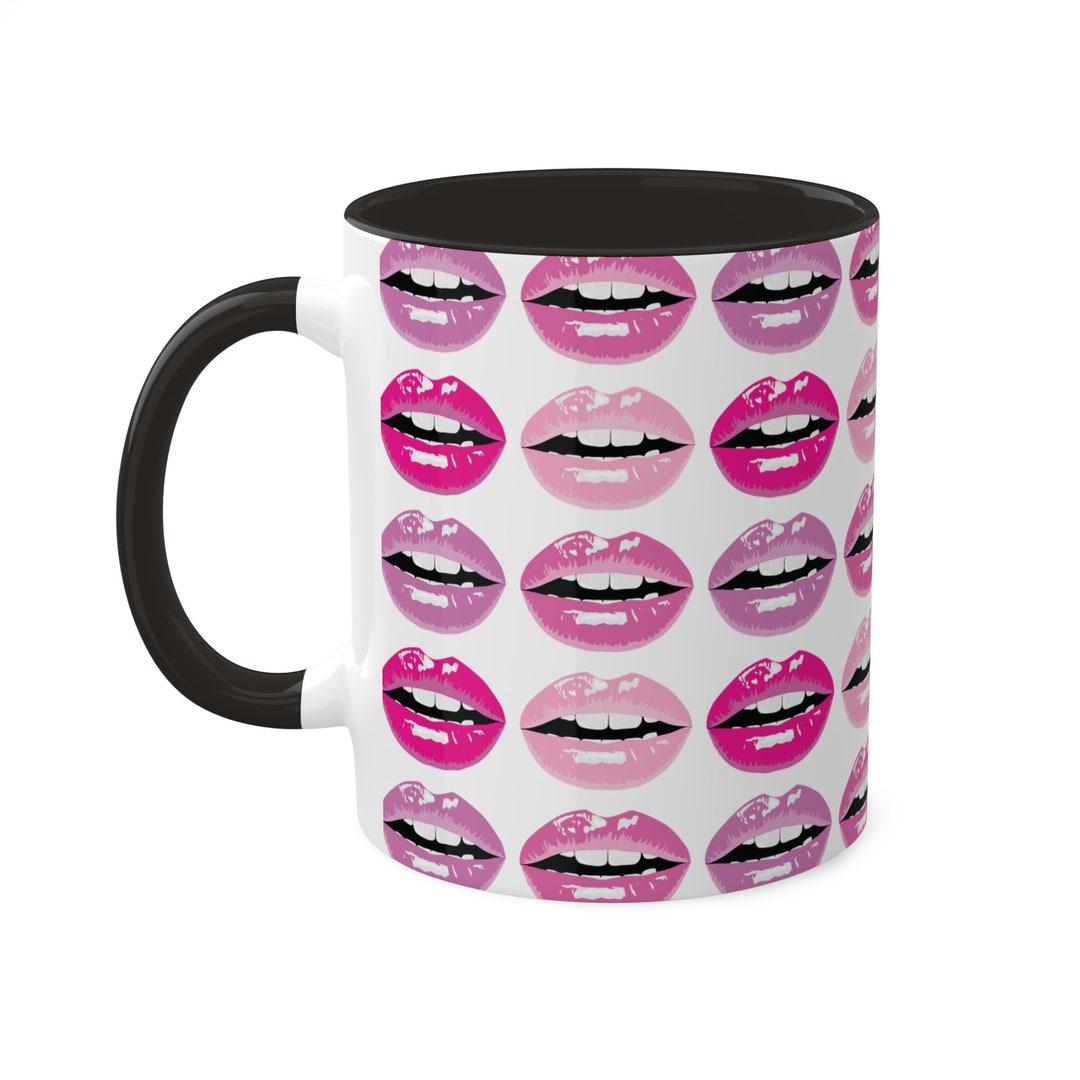 Pop Art Kiss Pink Lips Coffee Mug, Sexy Retro Vintage Style Love Kisses ...