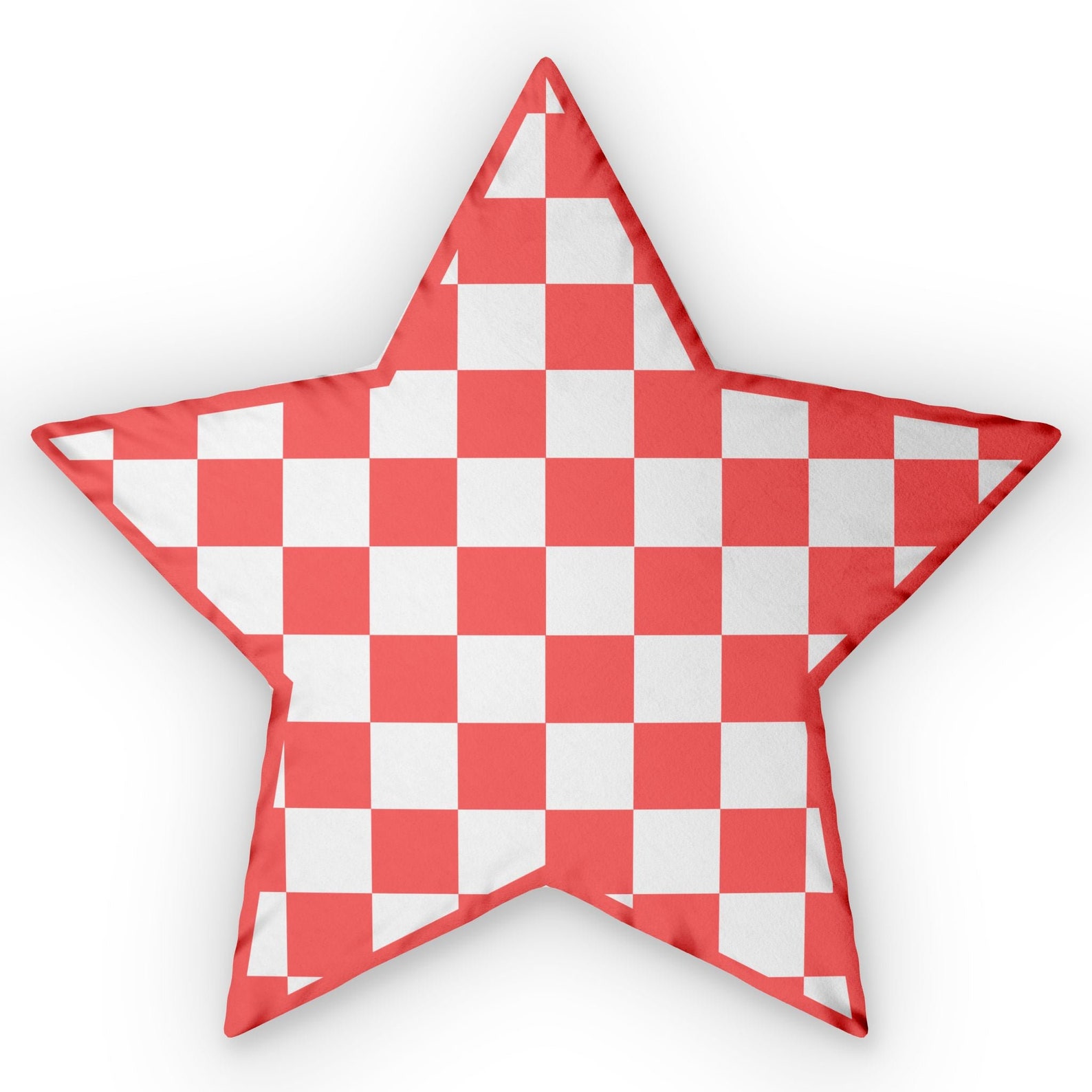 Red White Checkered STAR Shaped Poof Pillow Pop Art Mod Eclectic Print ...