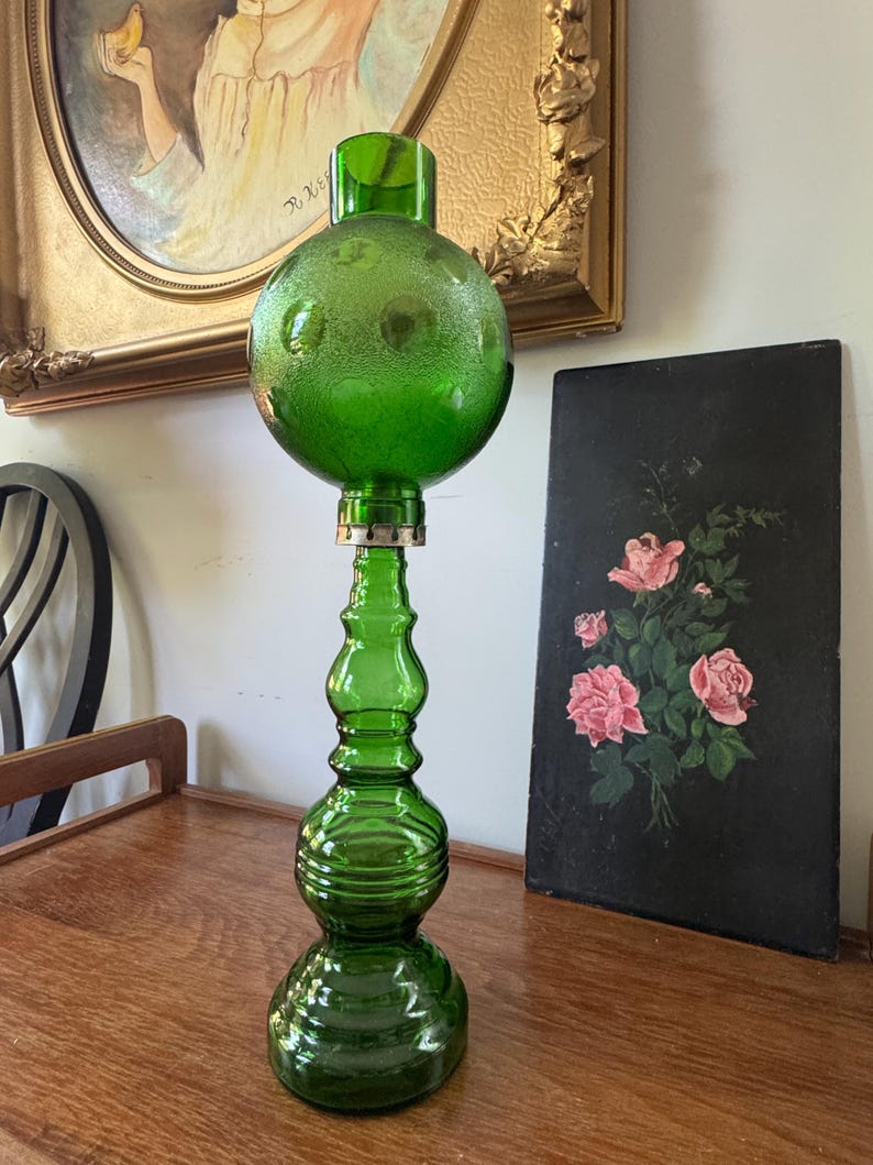 Vintage Mid Century Italian Cevin Green Glass Candle Lamp Genie Bottle ...