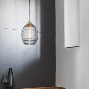 Clear Smoked Glass Light With Brass Top, Hand Blown Lamp - Etsy