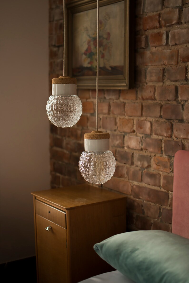 Small Ball Pendant Lamp With Transparent Hand Glown Glass and - Etsy