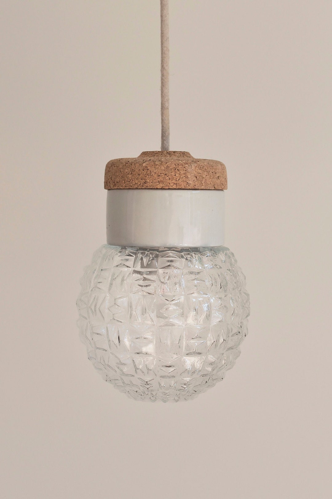 Small Globe Pendant Lamp With Transparent, Hand Glown Glass and Cork ...