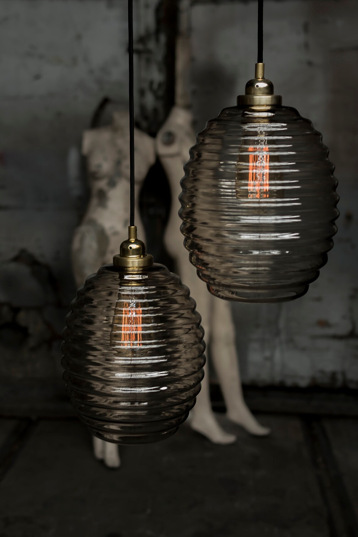 Clear Smoked Glass Light With Brass Top Hand Blown Lamp | Etsy