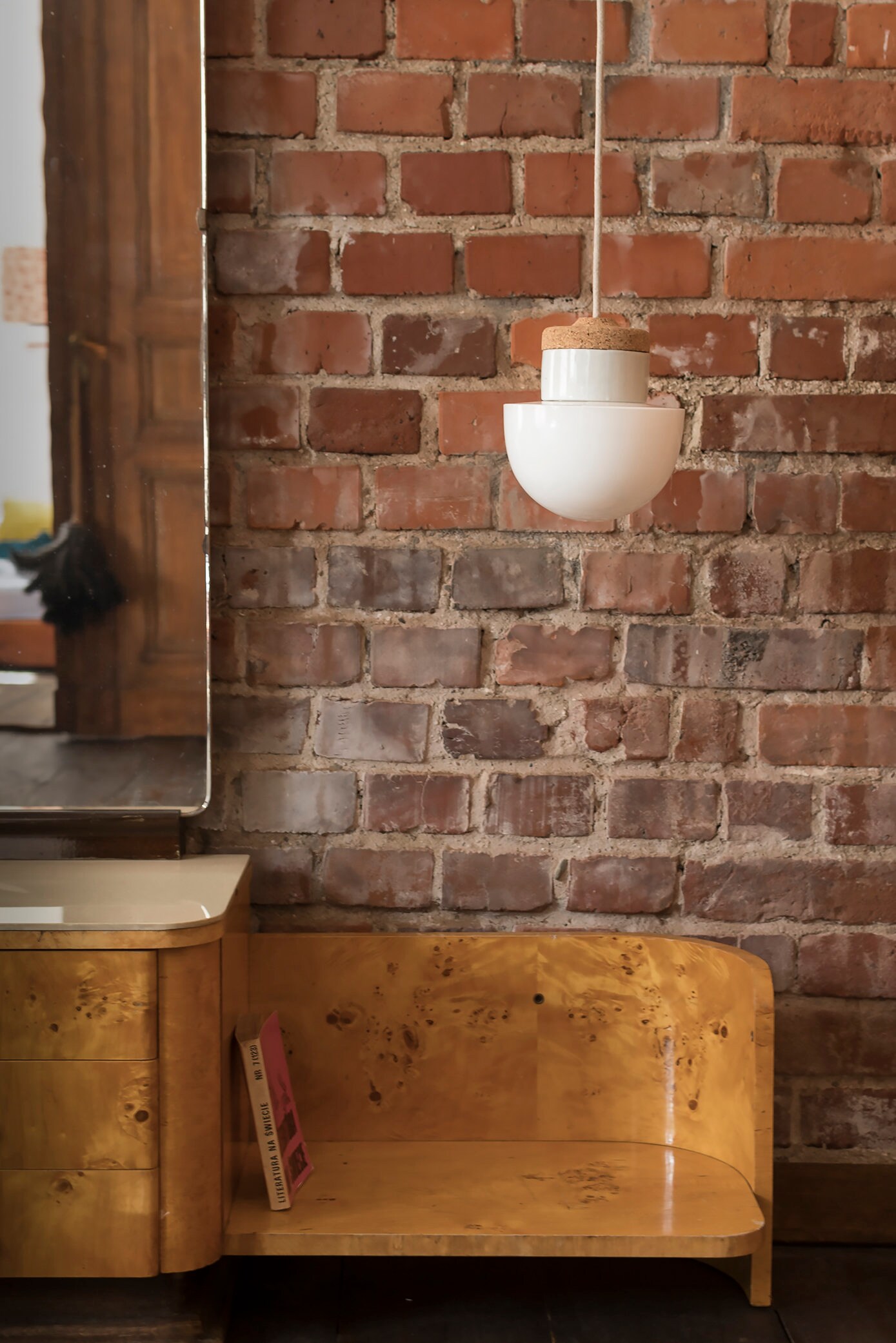 Pendant Lamp With White Glass Shade Cork and Porcelain - Etsy