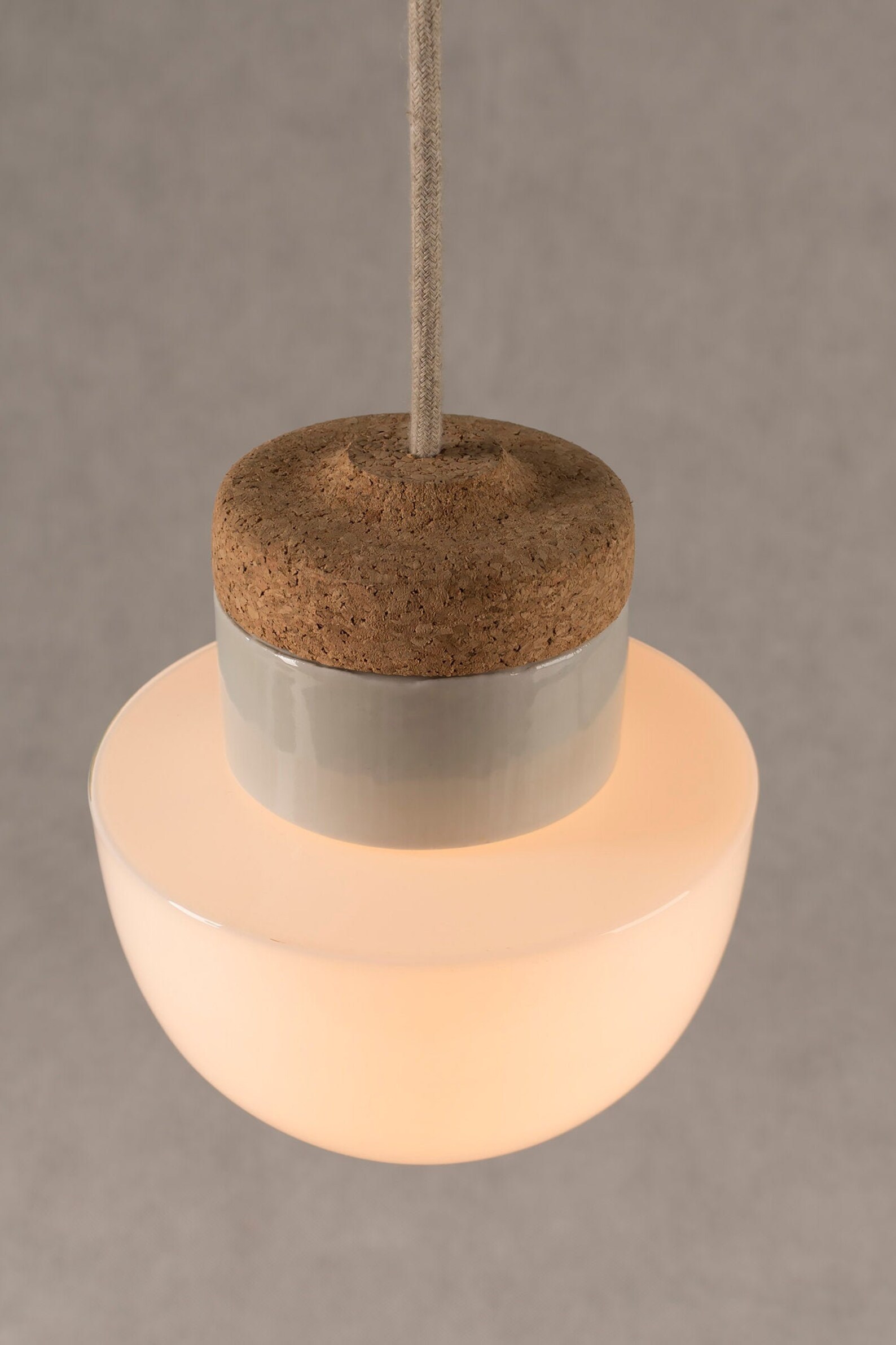 Pendant Lamp With White Glass Shade Cork and Porcelain - Etsy