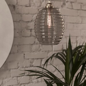 Clear Smoked Glass Light With Brass Top Hand Blown Lamp | Etsy