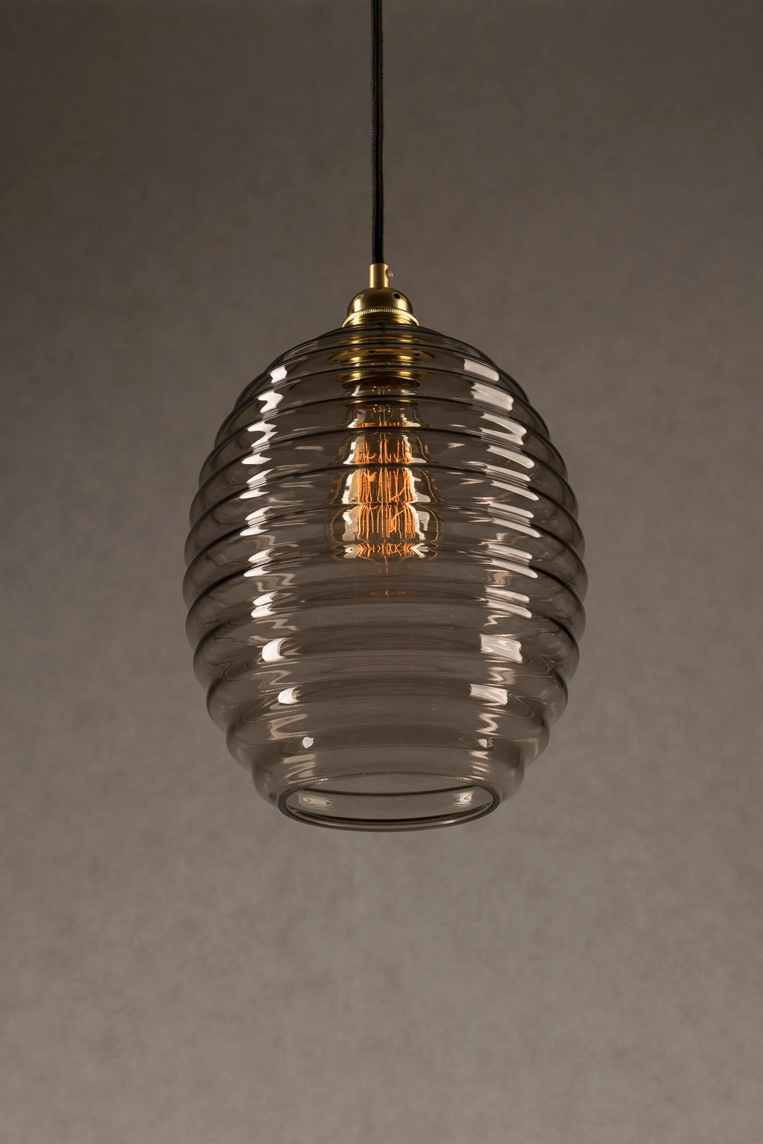 Clear Smoked Glass Light With Brass Top, Hand Blown Lamp - Etsy