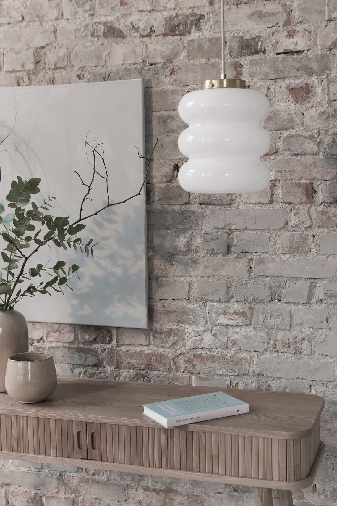 Art deco pendant light with white glass and brass milk glass | Etsy