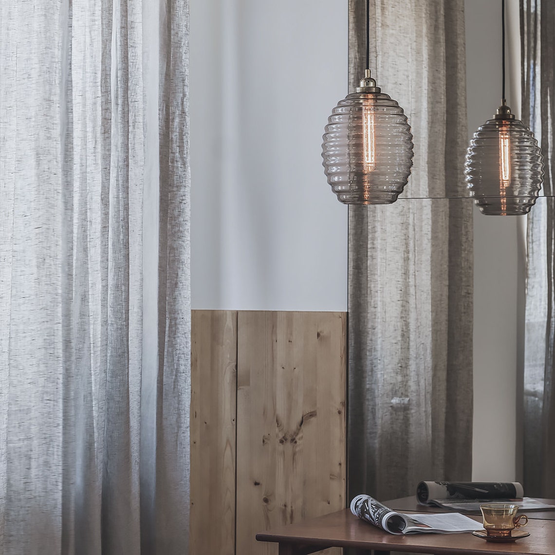 Clear Smoked Glass Light With Brass Top Hand Blown Lamp - Etsy