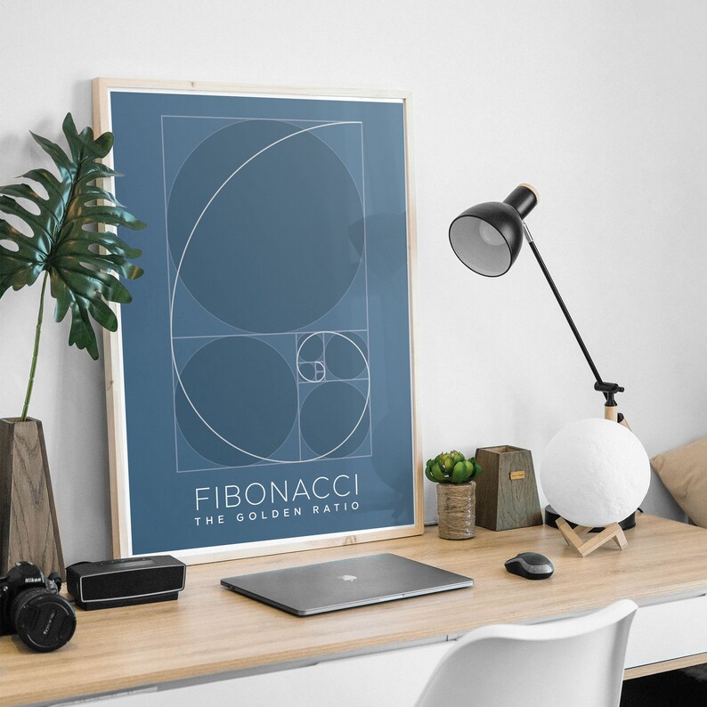 Fibonacci Golden Ratio Poster Fibonacci Spiral Wall Art Fibonacci Golden Ratio Geometry Blue ...