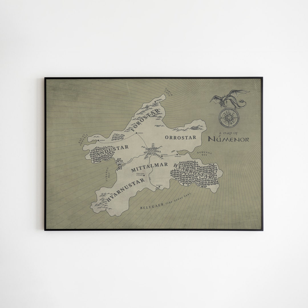 Tolkien Numenor Map Green Tolkien Second Age Map Lord of the Rings-the ...