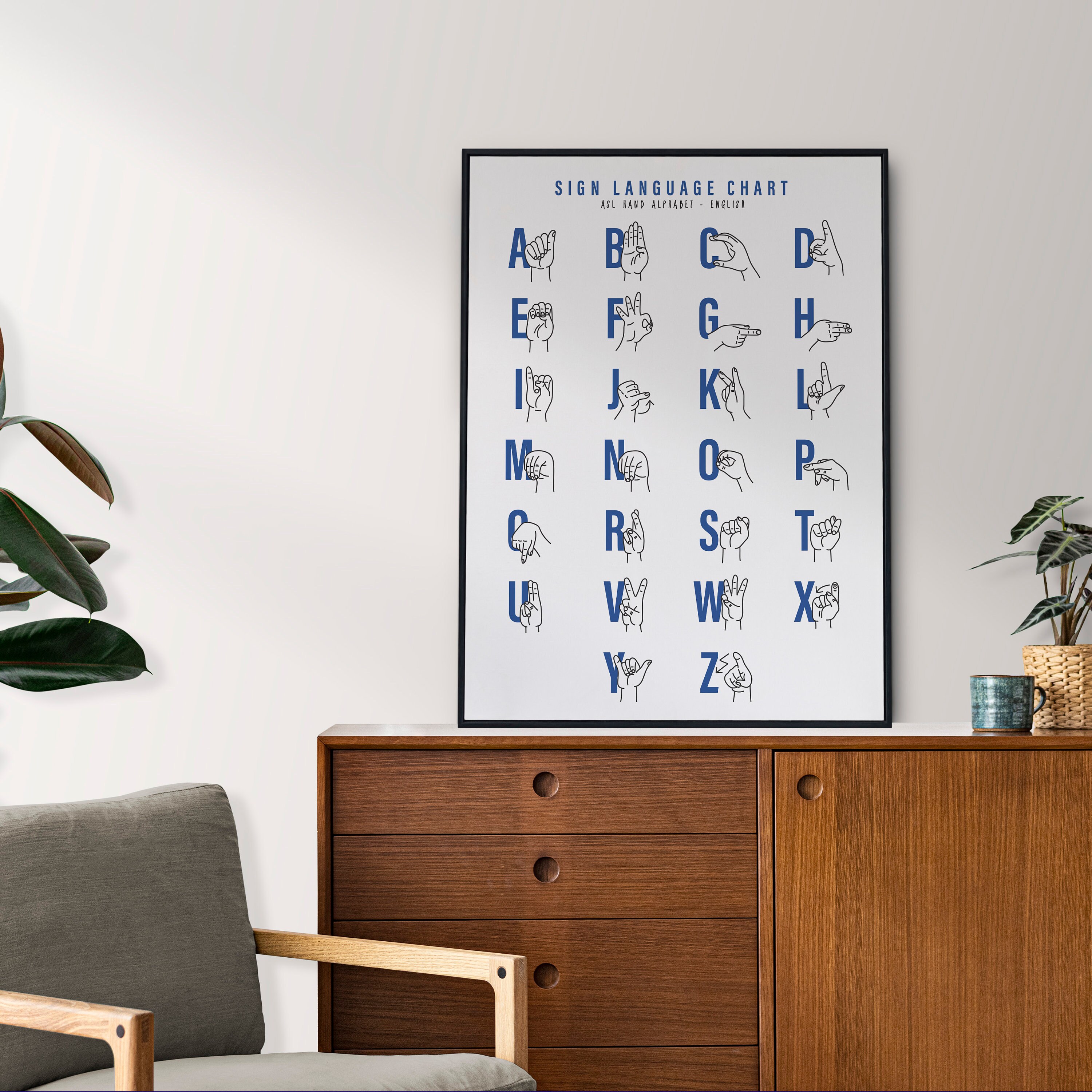 Sign Language Chart Poster ASL Hand Alphabet English Sign Language Gift ...