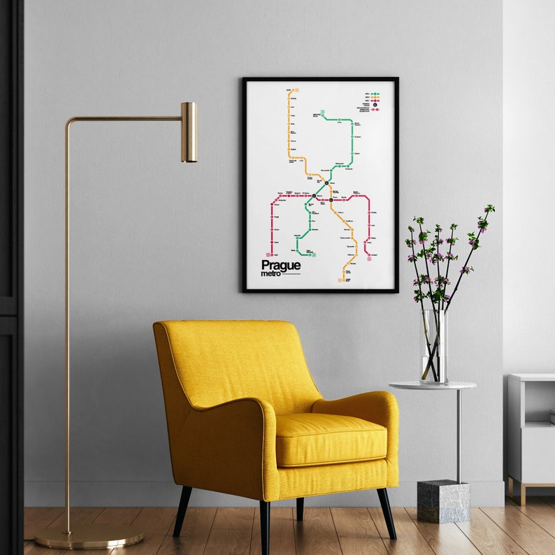 Prague Czech Republic Metro Map Poster Subway Czech Republic Map Decor ...