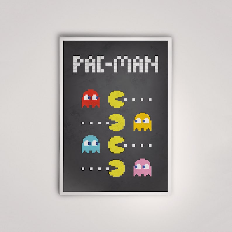 2 Retro Video Game Posters Pac-man Space Invaders Pacman - Etsy