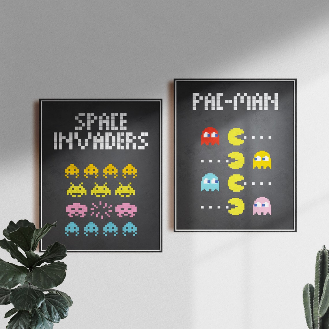 2 Retro Video Game Posters Pac-man Space Invaders Pacman - Etsy
