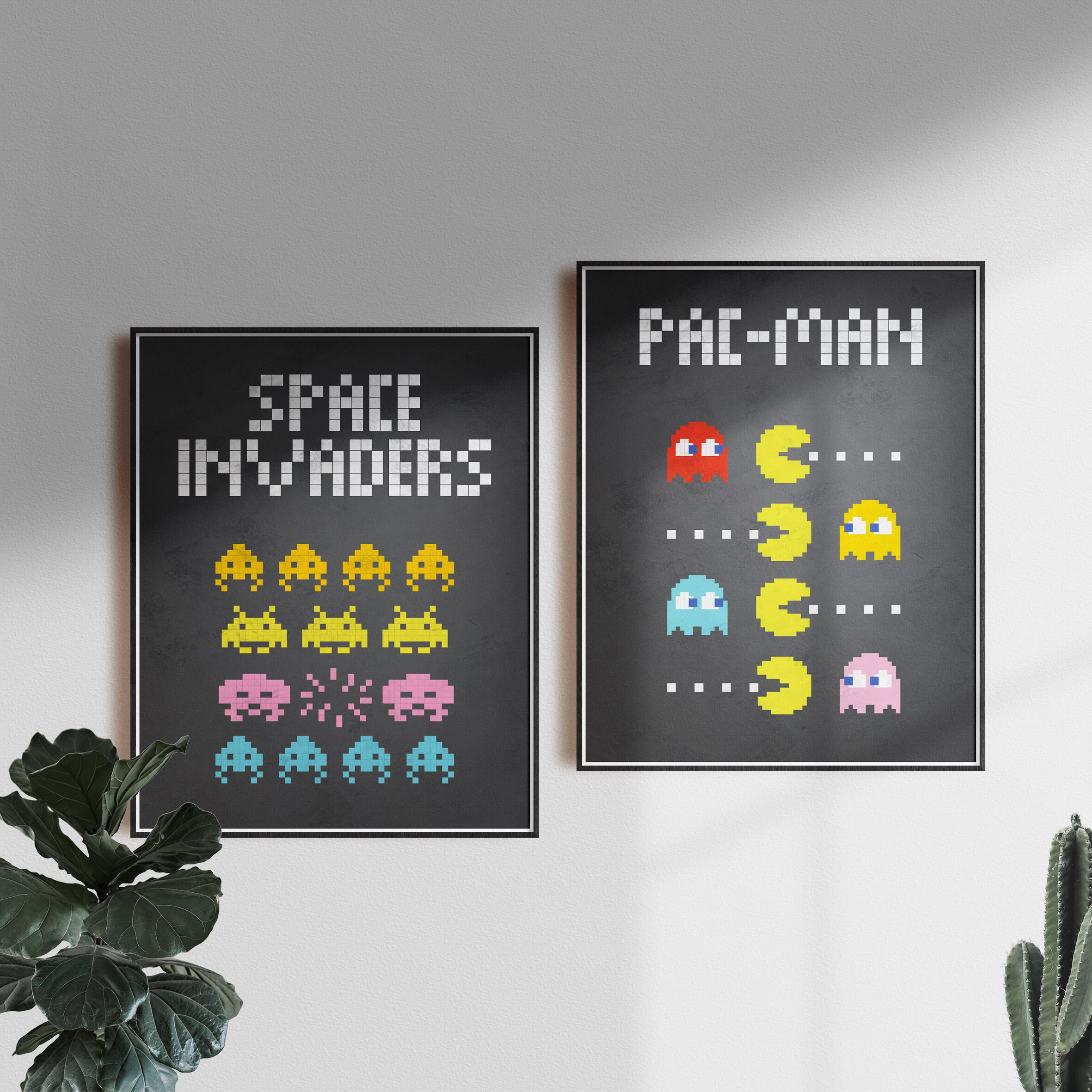 2 Retro Video Game Posters Pac-man Space Invaders Pacman - Etsy UK