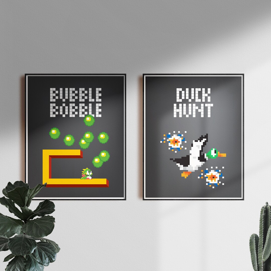 2 Retro Video Game Posters Bubble Bobble Duck Hunt Bubble Bobble Set ...