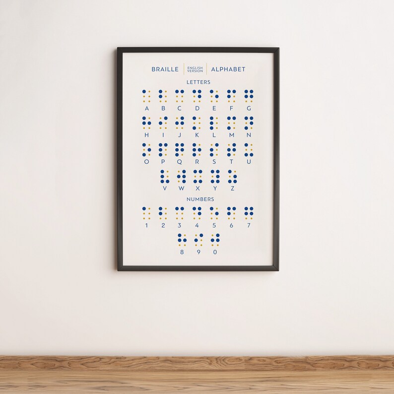 Braille Alphabet White Poster Braille Letters and Numbers Braille Gift ...
