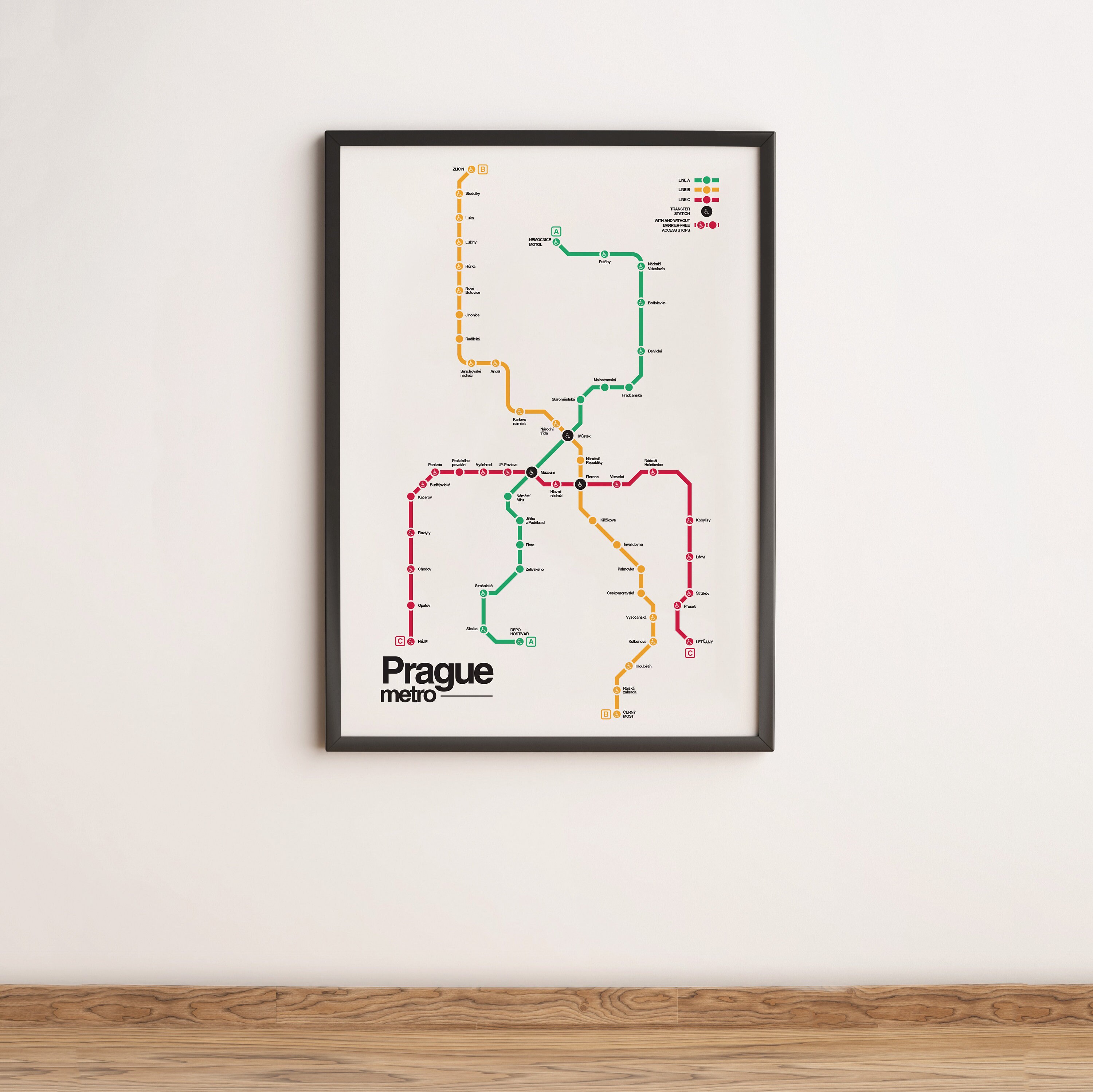 Prague Czech Republic Metro Map Poster Subway Czech Republic Map Decor ...