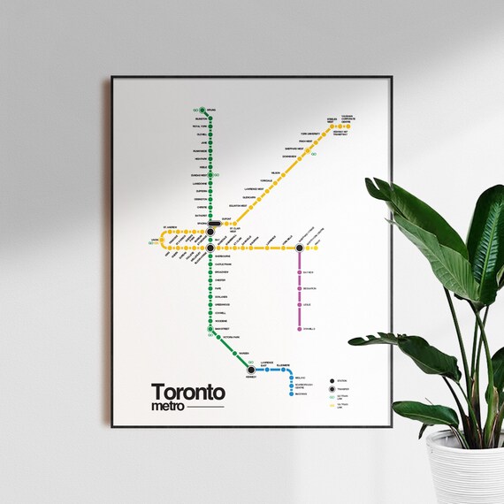 Toronto Canada Metro Map Poster Subway Canada Map Decor - Etsy