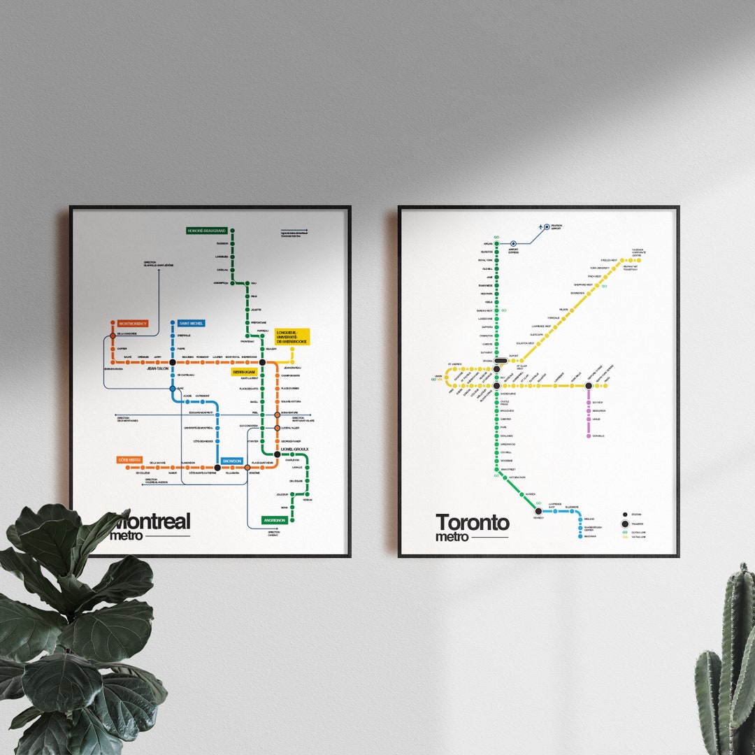 Set of 2 Canada Metro Maps toronto & Montreal Subway Canada Map Decor ...
